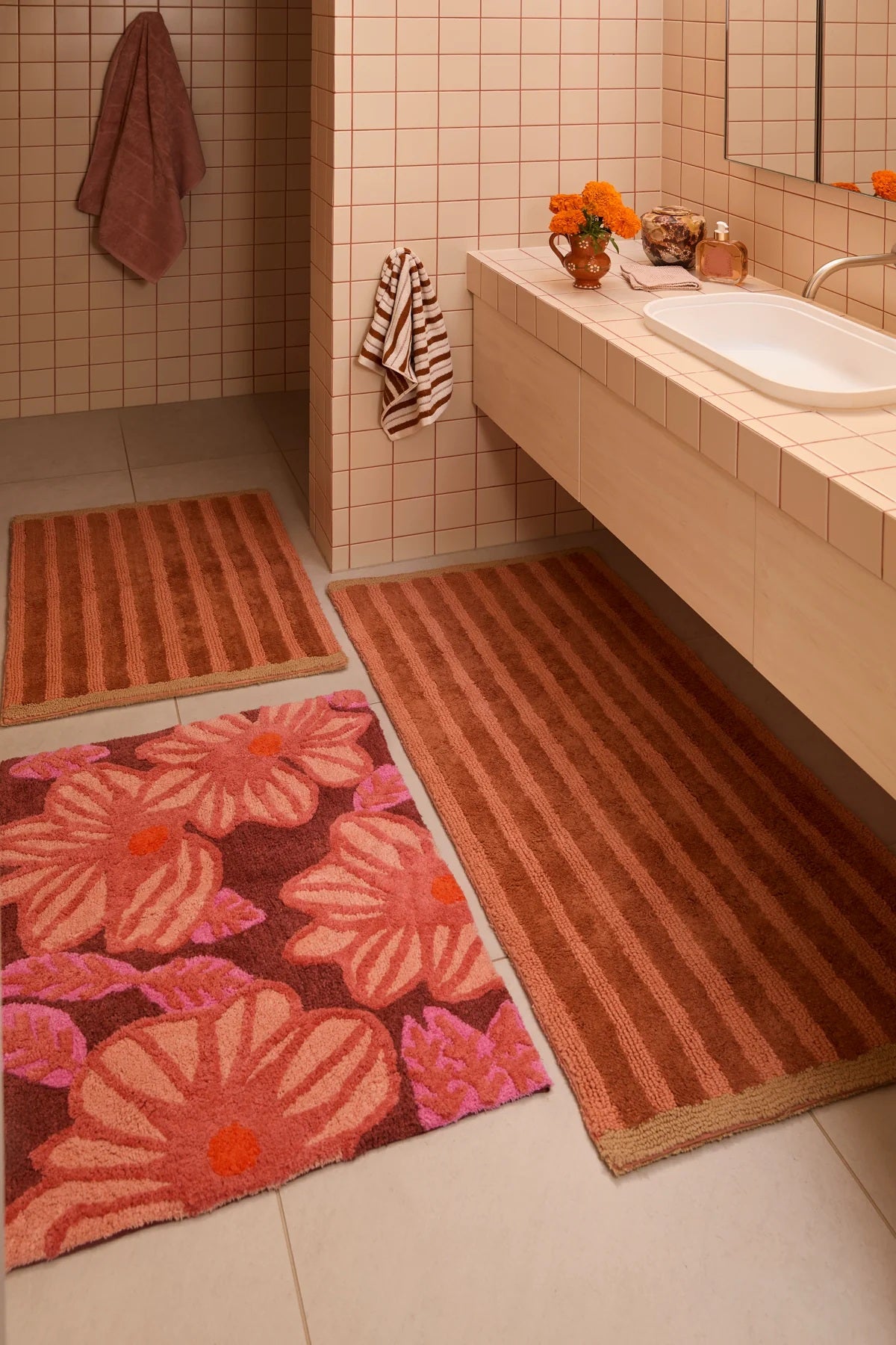 Stripe Reversible Terracotta Long Bath Mat