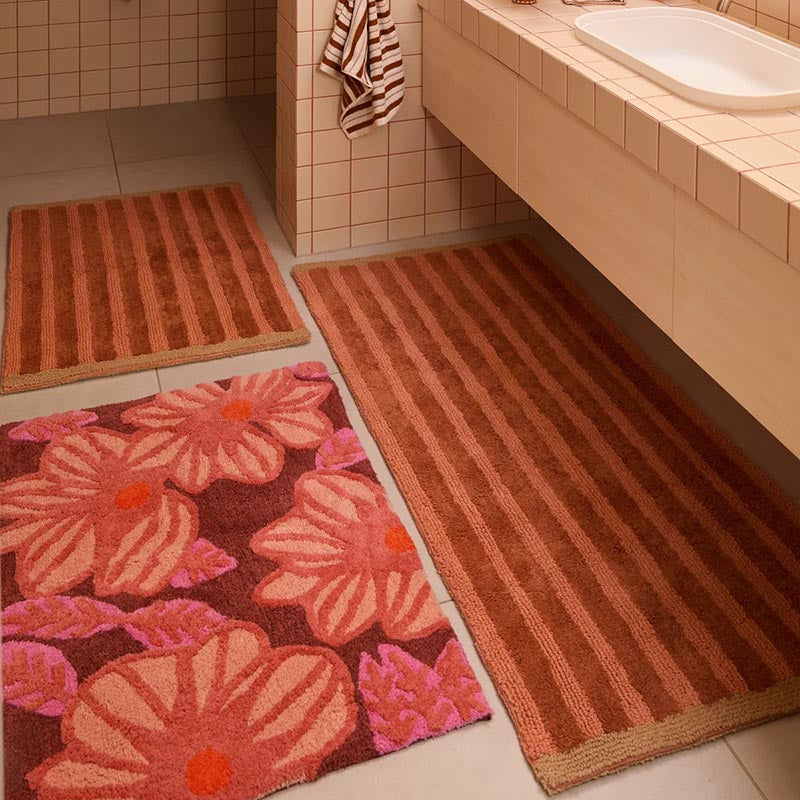 Bonnie & Neil Stripe Reversible Terracotta Long Bath Mat